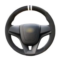 China Stitching Black Suede Steering Wheel Cover White Strip for Chevrolet Cruze Aveo Orlando 2009 2010 2011 2012 2013 2014 2015 for sale
