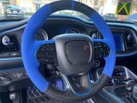 China Custom Hand Stitching Blue Suede Carbon Steering Wheel Cover for Dodge Challenger Charger 2015 2016 2017 2018 2019 2020 2021 for sale