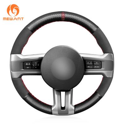 China Custom Hand Sewing Black Matt Carbon Suede Steering Wheel Cover for Ford Mustang 2009 2010 2011 2012 2013 2014 for sale