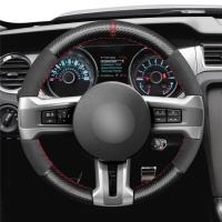 China Custom Hand Sewing Black Matt Carbon Suede Steering Wheel Cover for Ford Mustang 2009 2010 2011 2012 2013 2014 for sale