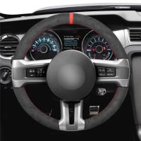 China Custom Hand Sewing Black Soft Suede Steering Wheel Cover for Ford Mustang 2009 2010 2011 2012 2013 2014 for sale