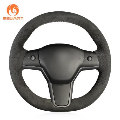 China Customized Available High Quality Durable Soft Athsuede Hand Sewing Steering Wheel Cover Wrap for Tesla model 3 for sale