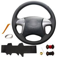 China Custom Genuine Leather Hand Sewing Steering Wheel Cover for Toyota Fortuner Hilux 2012 2013 2014 2015 for sale