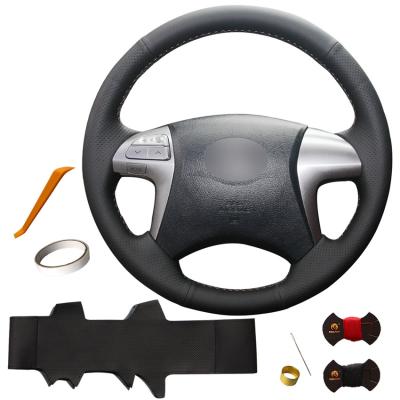 China Custom Genuine Leather Hand Sewing Steering Wheel Cover for Toyota Fortuner Hilux 2012 2013 2014 2015 for sale