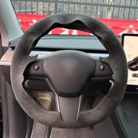 China Customized Available High Quality Durable Soft Athsuede Hand Sewing Steering Wheel Cover Wrap for Tesla model 3 for sale