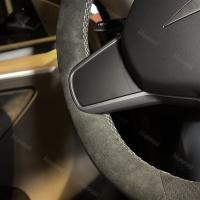 China Customized Available High Quality Durable Soft Athsuede Hand Sewing Steering Wheel Cover Wrap for Tesla model 3 for sale