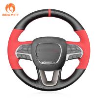 China Custom Hand Stitching Matte Carbon Red Suede Steering Wheel Cover for Dodge Challenger Charger Durango 2015-2021 for sale