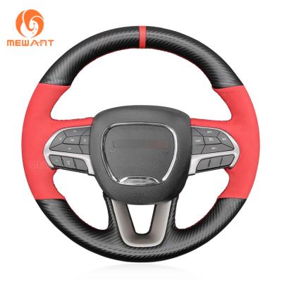China Custom Hand Stitching Matte Carbon Red Suede Steering Wheel Cover for Dodge Challenger Charger Durango 2015-2021 for sale