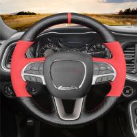 China Custom Hand Stitching Matte Carbon Red Suede Steering Wheel Cover for Dodge Challenger Charger Durango 2015-2021 for sale