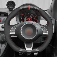 China Custom Hand Sewing Black Carbon Suede Steering Wheel Cover for Fiat Abarth 500 500C 595 595C GQ S 500C S Linea for sale