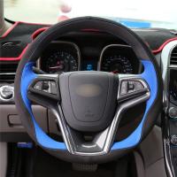 China Personalized DIY Blue Leather Black Suede Hand Stitch Steering Wheel Cover For Chevrolet Malibu 2011 2012 2013 2014 for sale