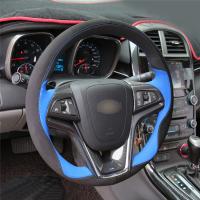 China Personalized DIY Blue Leather Black Suede Hand Stitch Steering Wheel Cover For Chevrolet Malibu 2011 2012 2013 2014 for sale