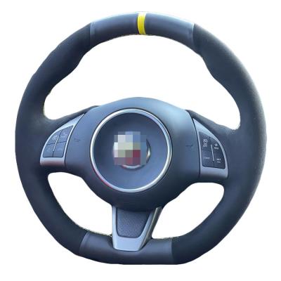 China Custom Hand Sewing Black Leather Suede Steering Wheel Cover for Fiat Abarth 500 500C 595 595C GQ S 500C S Linea 2009 2016 for sale