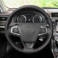 China Car Design Custom Black Leather Steering Wheel Wrap For Toyota Camry 2015 2016 2017 Avalon 2013 2014 2015 2016 2017 2018 for sale