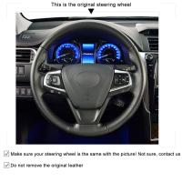 China Car Design Custom Black Leather Steering Wheel Wrap For Toyota Camry 2015 2016 2017 Avalon 2013 2014 2015 2016 2017 2018 for sale