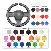 China Custom Hand Stitching Black PU Leather Matt Carbon Steering Wheel Cover for Tesla Model 3 Model Y for sale