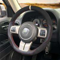 China Hand Stitched Suede Leather Steering Wheel Covers for Jeep Compass Grand Cherokee Wrangler Patriot 2011 2012 2013 2014 2015 for sale