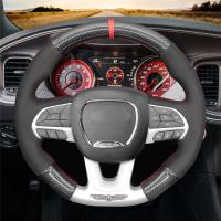 China Hand Stitching Carbon Soft Suede Steering Wheel Cover for Dodge SRT Challenger Charger Durango Dart Jeep Cherokee Trackhawk for sale