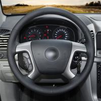 China Customized DIY Genuine Leather Black Design Steering Wheel Cover For Chevrolet Captiva 2007 2008 2009 2010 2011 2012 2013 2014 for sale