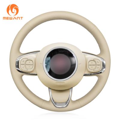 China MEWANT For Fiat 500 2015-2021 / 500C 2016-2021 Best Ladies Car Steering Wheel Cover Beige Leather Factory Wholesale Price for sale