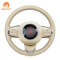 China Custom Hand Sewing Beige Artificial Leather Steering Wheel Cover for Fiat 500 2015-2021 500C 2016 2017 2018 2019 2020-2021 for sale