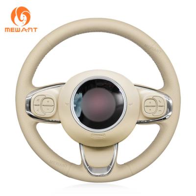 China Custom Hand Sewing Beige Artificial Leather Steering Wheel Cover for Fiat 500 2015-2021 500C 2016 2017 2018 2019 2020-2021 for sale