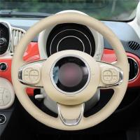 China Custom Hand Sewing Beige Artificial Leather Steering Wheel Cover for Fiat 500 2015-2021 500C 2016 2017 2018 2019 2020-2021 for sale