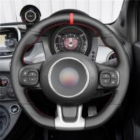 China Custom Hand Sewing Black Genuine Leather Steering Wheel Cover for Abarth 595 595C 695 695C 2016 2017-2021 Fiat 500 500C for sale