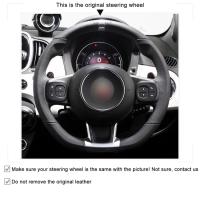 China Custom Hand Sewing Black Genuine Leather Steering Wheel Cover for Abarth 595 595C 695 695C 2016 2017-2021 Fiat 500 500C for sale