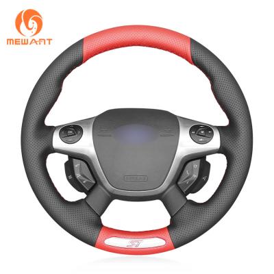 China Durable Red Black Suede Faux Leather Car Accessories Custom Hand Sewing Steering Wheel Cover For Ford Focus ST 2012 2013 2014 for sale