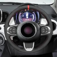 China Fashion Design Car Accessory Black Leather Steering Wheel Cover For Fiat 500 500C 2015 2016 2017 2018 2019 2020 2021 for sale