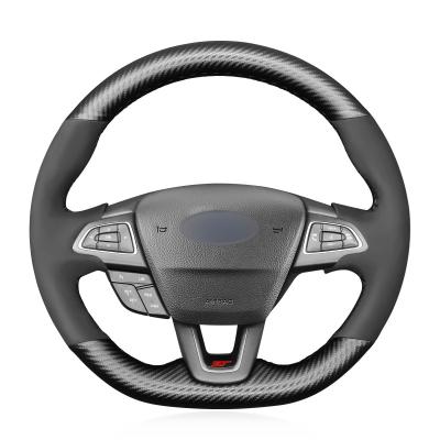 China Custom Car Accessories Hand Sewing Steering Wheel Cover Carbon Fiber Suede For Ford Focus RS ST ST-Line 2015 2016 2017 2018 2019 for sale