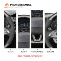 China Custom Car Accessories Hand Sewing Steering Wheel Cover Carbon Fiber Suede For Ford Focus RS ST ST-Line 2015 2016 2017 2018 2019 for sale