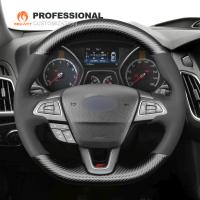 China Custom Car Accessories Hand Sewing Steering Wheel Cover Carbon Fiber Suede For Ford Focus RS ST ST-Line 2015 2016 2017 2018 2019 for sale