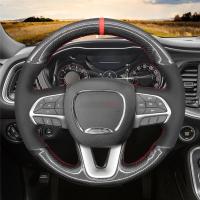 China Custom Hand Stitching Black Carbon Soft Suede Steering Wheel Cover for Dodge Challenger Charger Durango 2015-2021 for sale