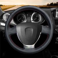China Hand Stitching PU Leather Personalized Design Steering Wheel Cover For Lada Priora Kalina 2 2013 2014 2015 2016 2017 2018 for sale