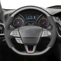 China Custom Hand Stitching Matt Carbon Soft Suede Steering Wheel Cover for Ford Focus RS MK3 ST Kuga Ecosport ST-Line 2015 for sale