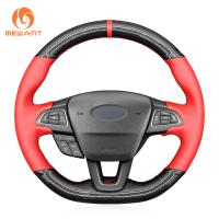 China Custom Hand Stitching Carbon Red Leather Steering Wheel Cover for Ford Focus RS MK3 ST Kuga Ecosport ST-Line 2015 for sale