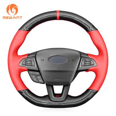 China Custom Hand Stitching Carbon Red Leather Steering Wheel Cover for Ford Focus RS MK3 ST Kuga Ecosport ST-Line 2015 for sale