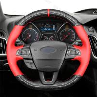 China Custom Hand Stitching Carbon Red Leather Steering Wheel Cover for Ford Focus RS MK3 ST Kuga Ecosport ST-Line 2015 for sale