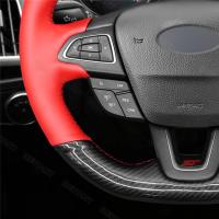 China Custom Hand Stitching Carbon Red Leather Steering Wheel Cover for Ford Focus RS MK3 ST Kuga Ecosport ST-Line 2015 for sale