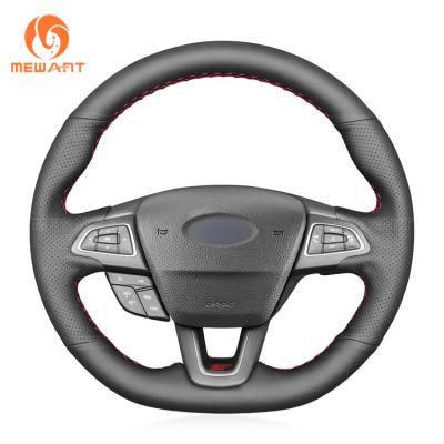 China Custom Hand Sewing Black Artificial PU Leather Steering Wheel Cover for Ford Focus RS MK3 ST 2015 for sale