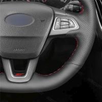China Custom Hand Sewing Black Artificial PU Leather Steering Wheel Cover for Ford Focus RS MK3 ST 2015 for sale