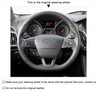China Custom Hand Sewing Black Artificial PU Leather Steering Wheel Cover for Ford Focus RS MK3 ST 2015 for sale