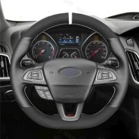 China Custom Hand Sewing Black Suede Leather Steering Wheel Cover for Ford Focus RS MK3 ST ST-LINE Kuga Ecosport 2015 2016 2018 for sale