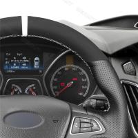 China Custom Hand Sewing Black Suede Leather Steering Wheel Cover for Ford Focus RS MK3 ST ST-LINE Kuga Ecosport 2015 2016 2018 for sale
