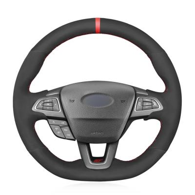 China Custom Hand Sewing Black Soft Suede Steering Wheel Cover for Ford Focus RS MK3 ST 2015 for sale