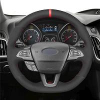 China Custom Hand Sewing Black Soft Suede Steering Wheel Cover for Ford Focus RS MK3 ST 2015 for sale