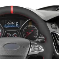 China Custom Hand Sewing Black Soft Suede Steering Wheel Cover for Ford Focus RS MK3 ST 2015 for sale