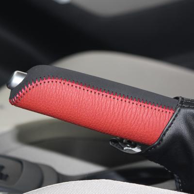 China Black Leather Red Suede Handbrake Cover for Mazda CX-5 Hand-Stitched Cover for sale
